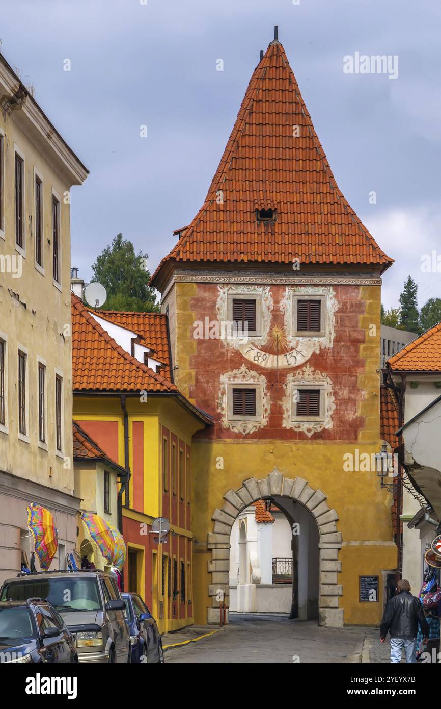 Entrance tower gate in Cesky Krumlov, Czech republic Stock Photo - Alamy