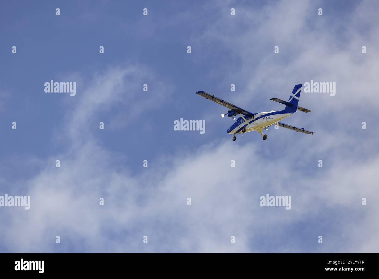 Loganair DHC6 Twin Otter, take-off at Barra airfield, Outer Hebrides ...