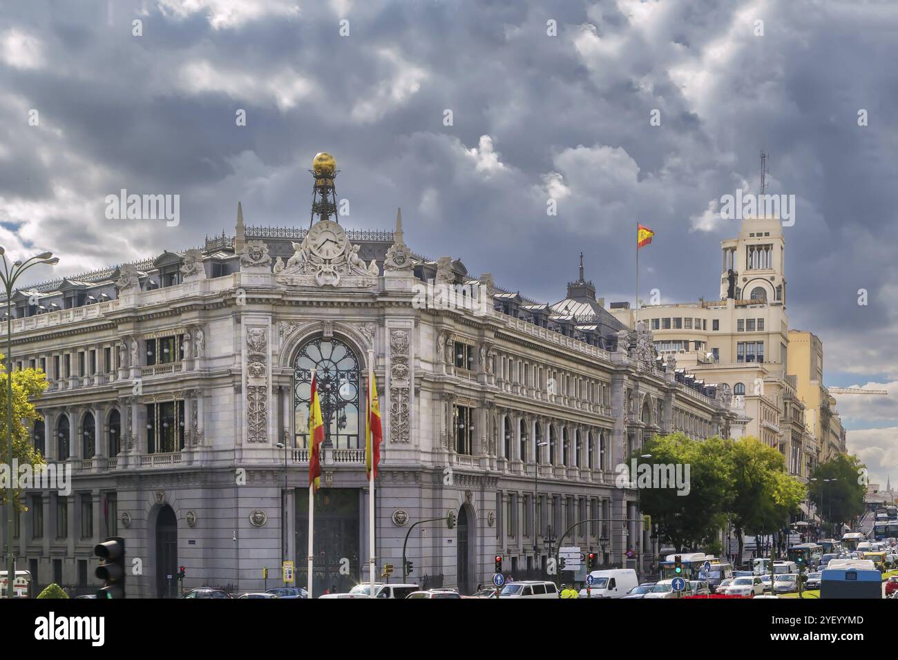 The magnificent Bank of Spain building at the beautiful Plaza de la ...