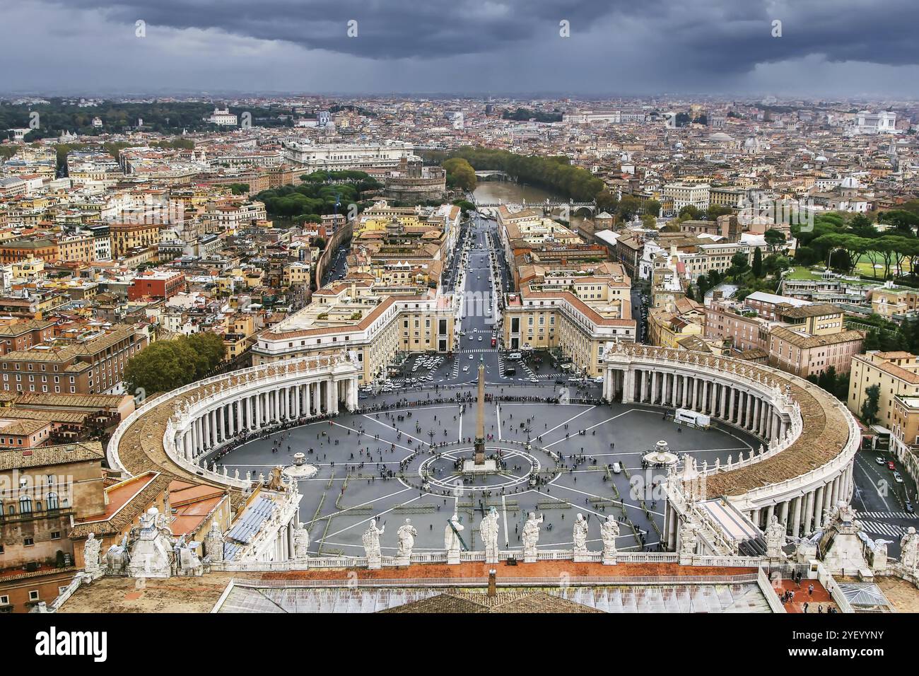View of St. Peter Square and Rome from the Dome of St. Peter Basilica ...