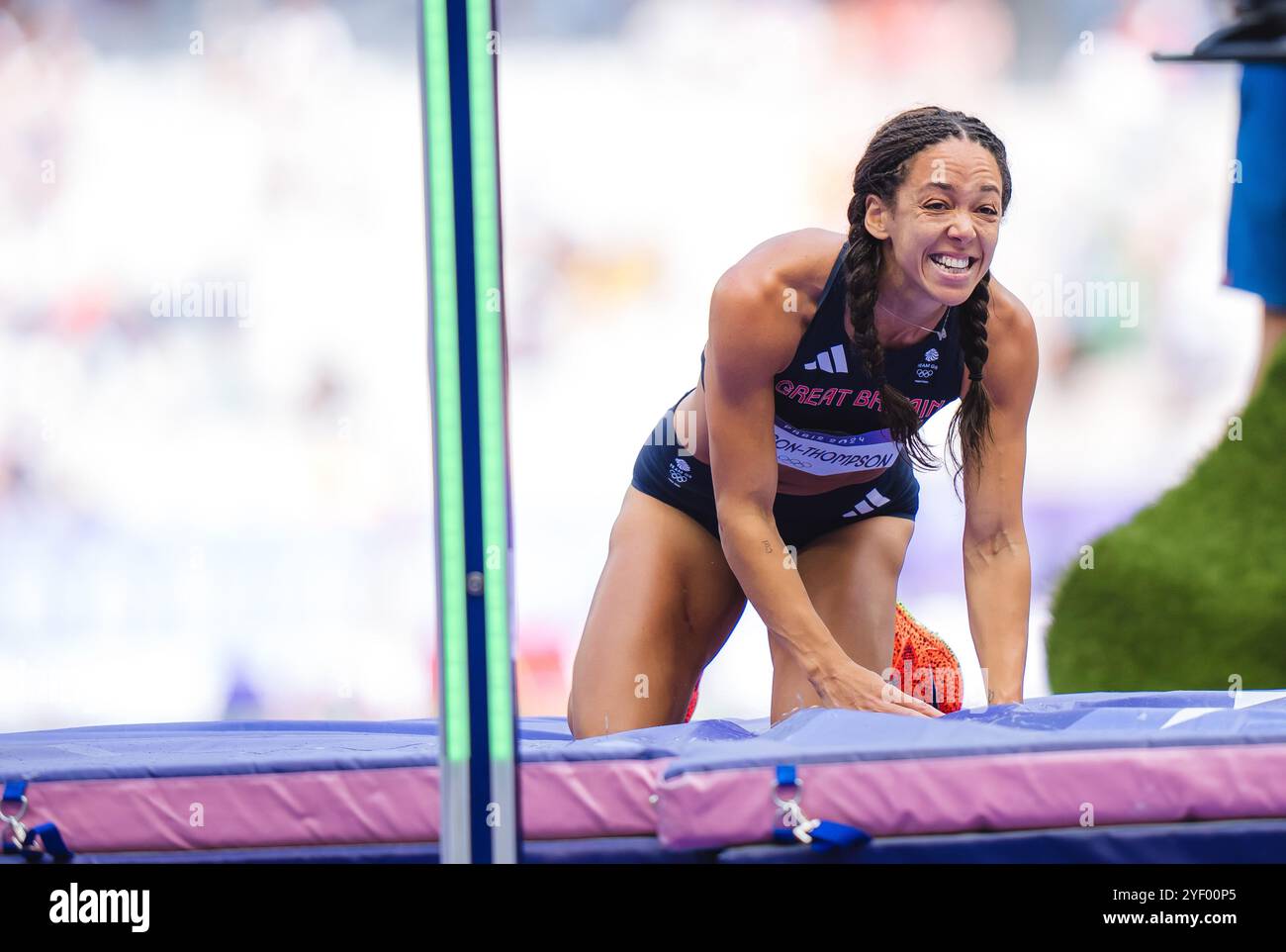 Katarina Johnson-Thompson participating in the high jump at the Paris ...