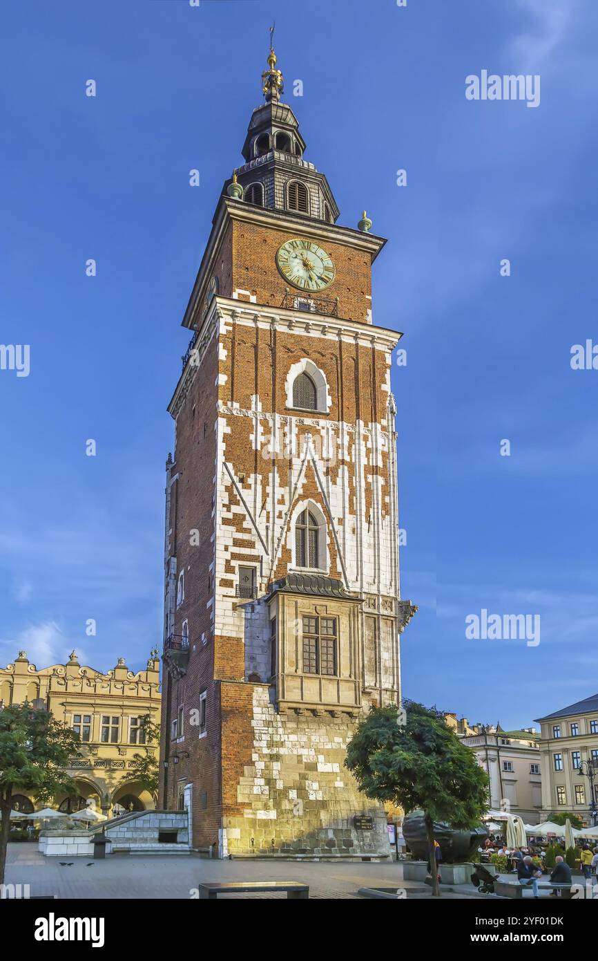 Town Hall Tower on Main market square in Krakow, Poland, Europe Stock ...