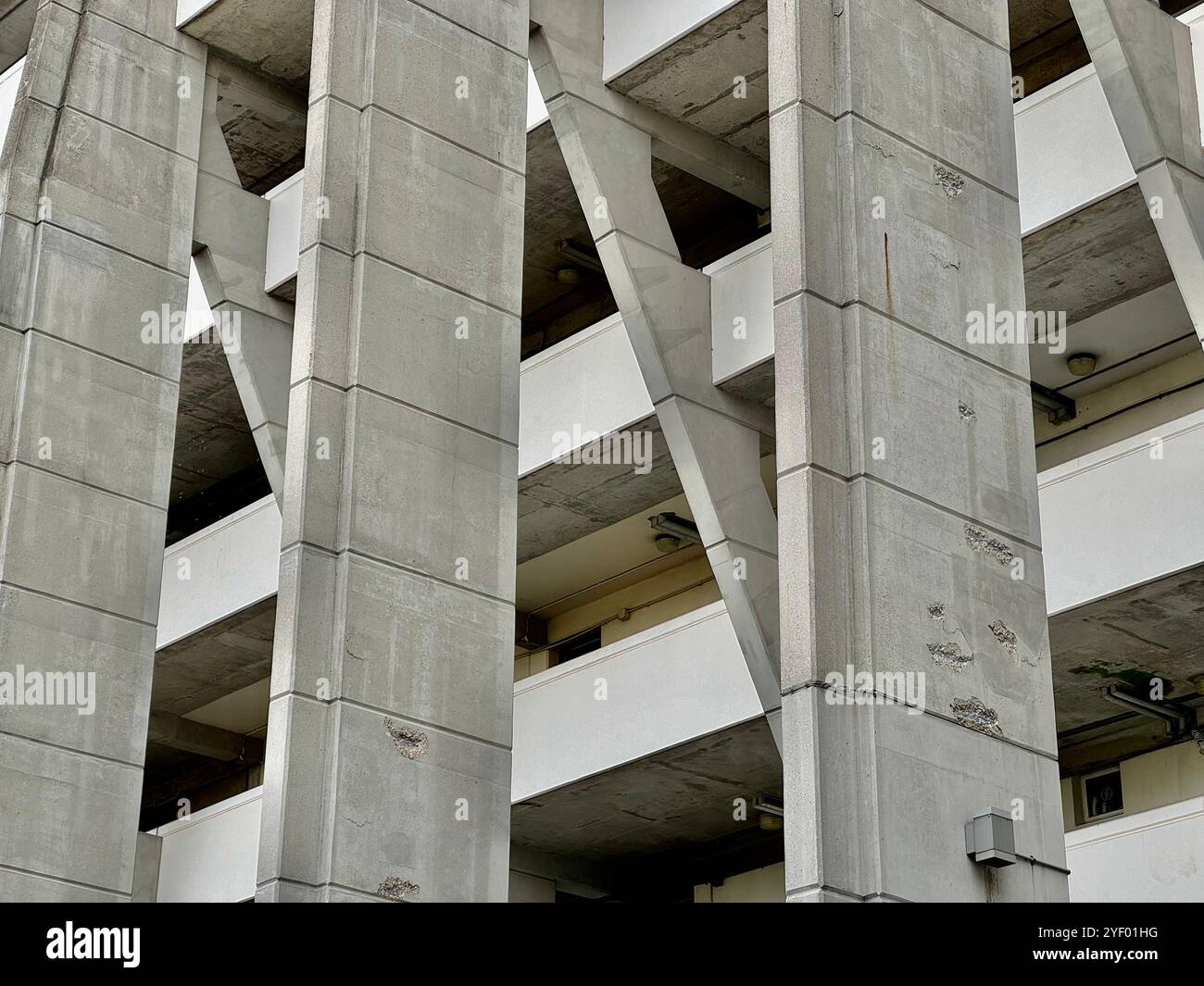Detail of concrete buildings at The Brunswick Shopping Centre, Camden ...