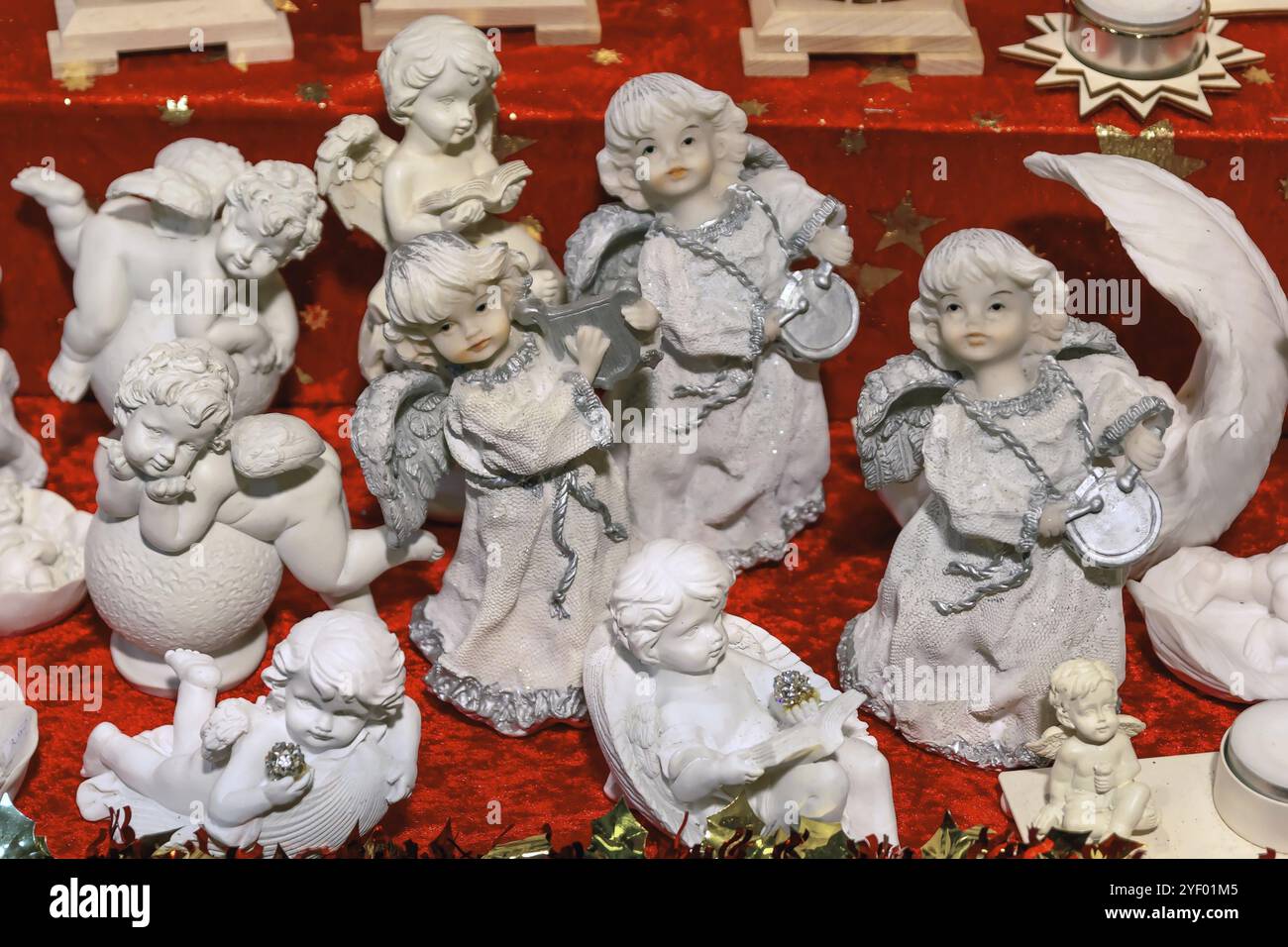 Figurines of angels at Christmas market in Vienna, Austria, Europe ...