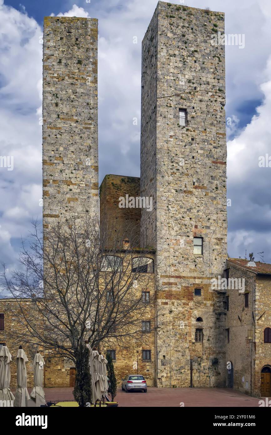 Torri dei Salvucci is twin Towers in San Gimignano, Italy, Europe Stock ...