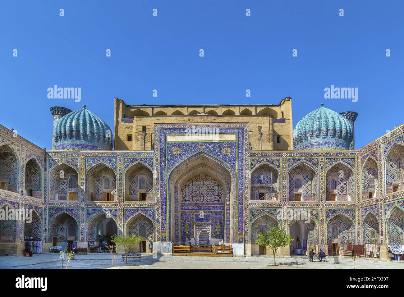 Inner courtyard of Sher-Dor Madrasa, Samarkand, Uzbekistan, Asia Stock ...