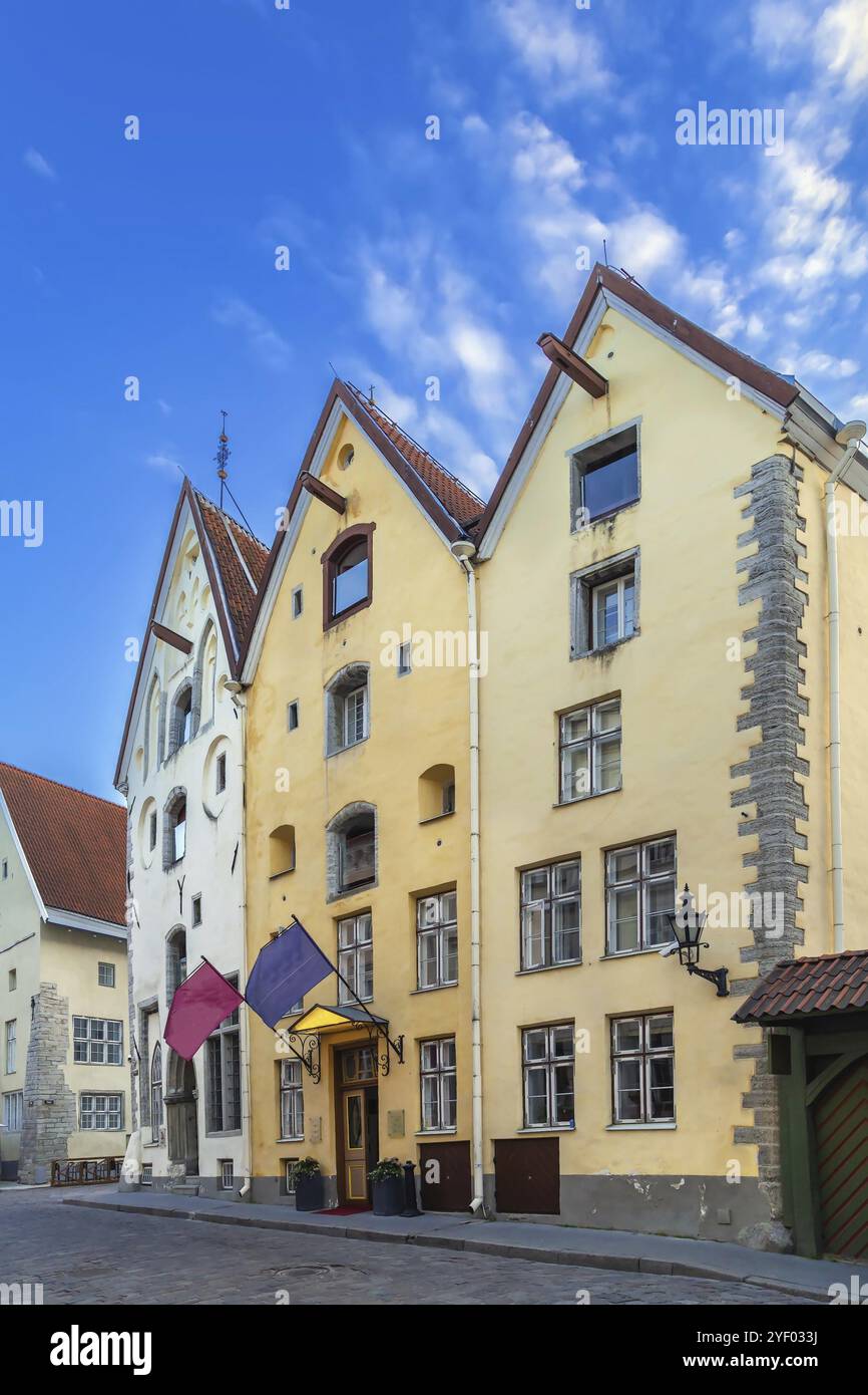 Street in Tallinn with historical houses Three Sisters, Estonia, Europe ...