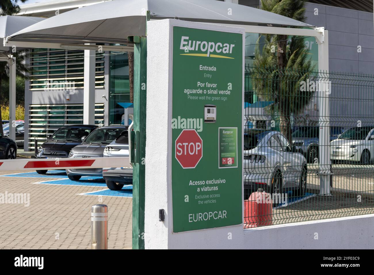 Europcar car rental parking lot showing access control with stop sign ...