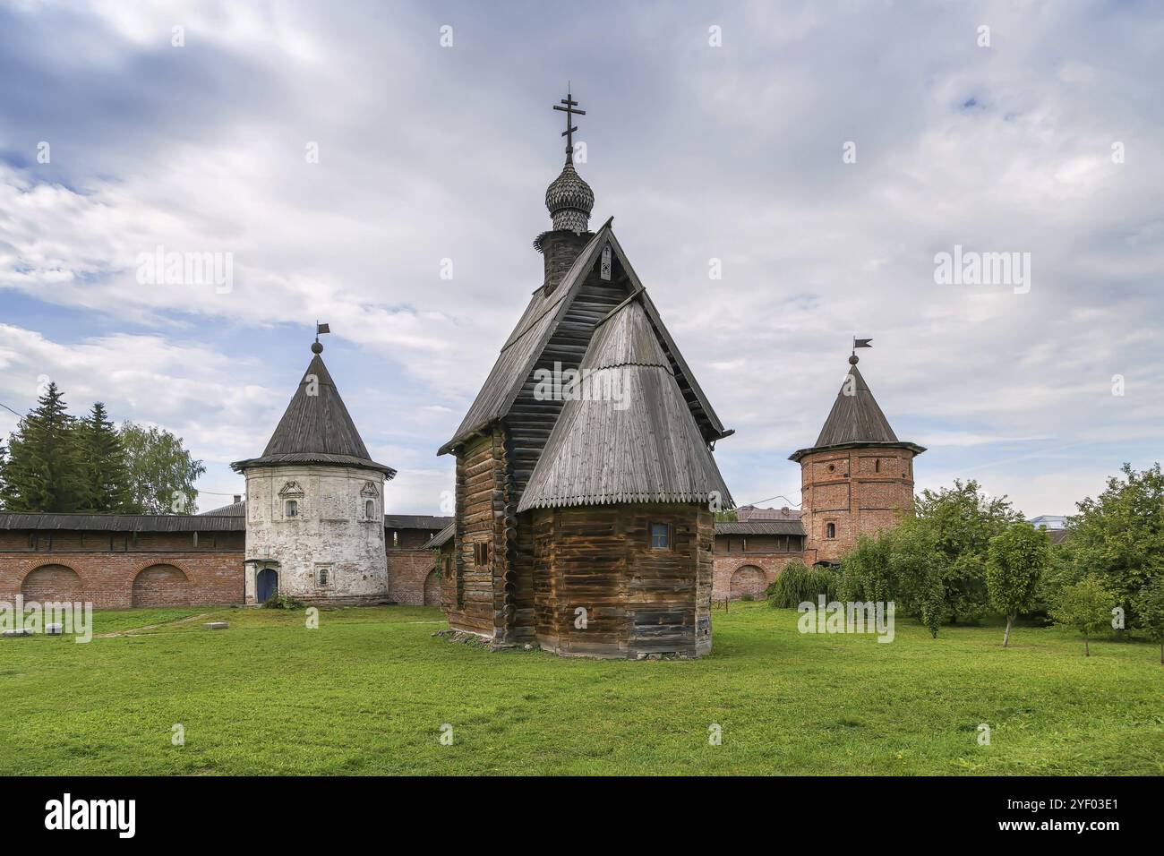 Wall and tower in Archangel Michael Monastery, Yuryev-Polsky, Russia ...