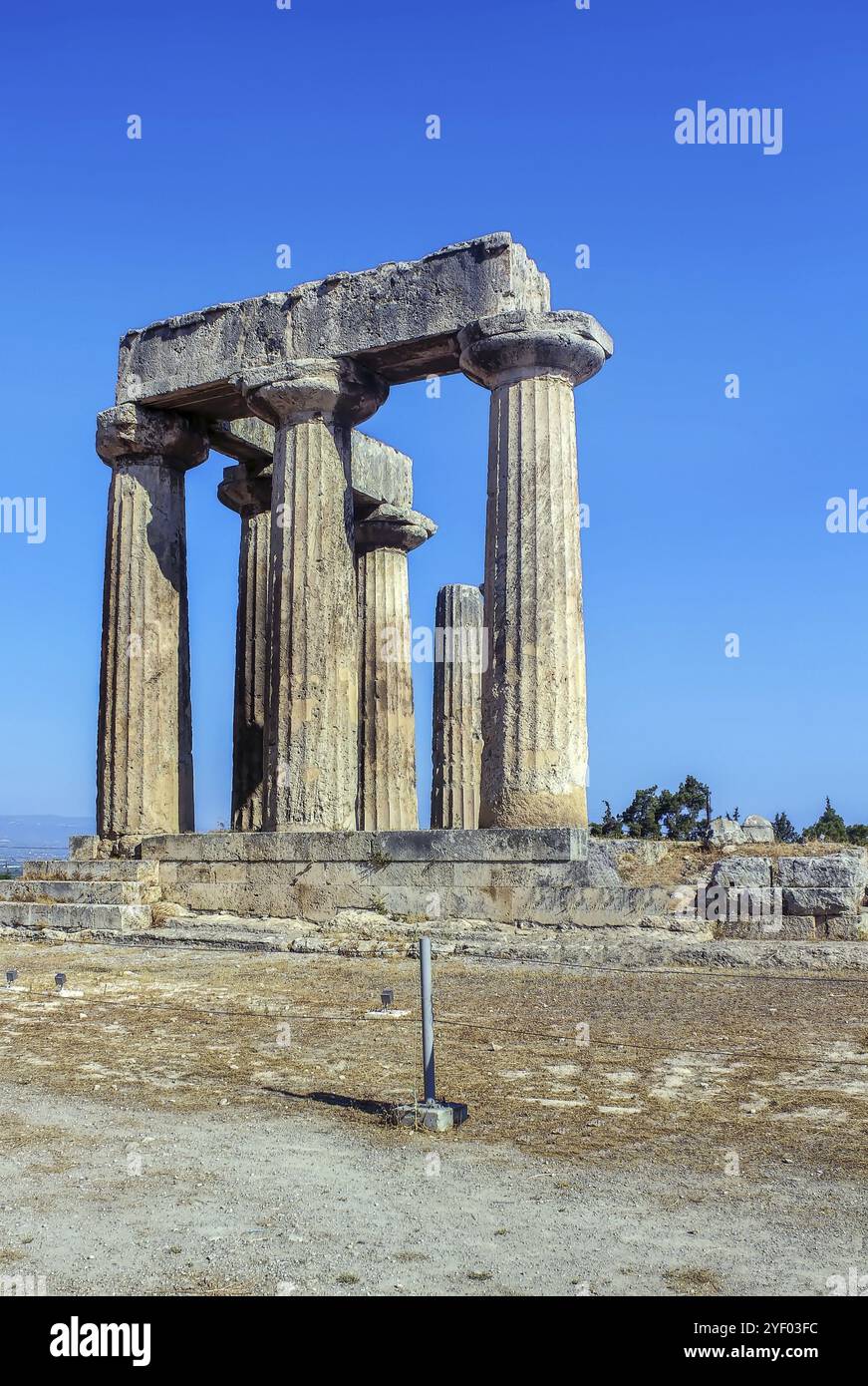 The ruins of the Temple of Apollo in ancient Corinth, Greece, Europe ...