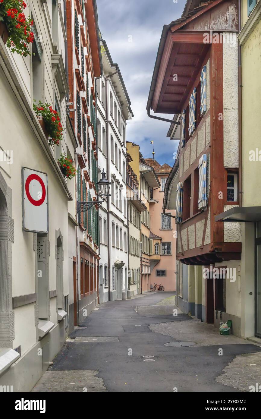 Street with historic houses in Lucerne city center, Switzerland, Europe ...
