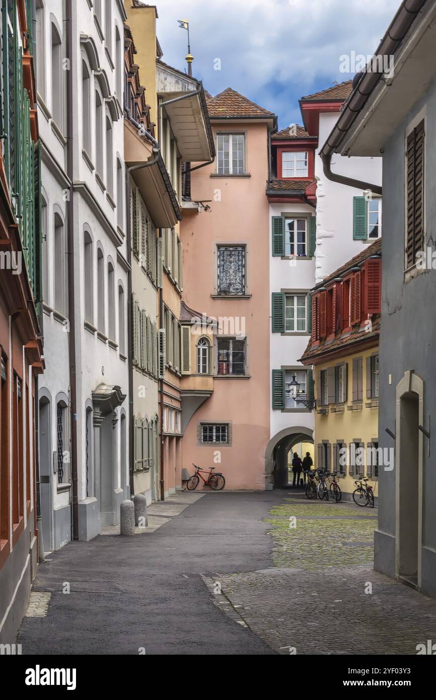 Street with historic houses in Lucerne city center, Switzerland, Europe ...