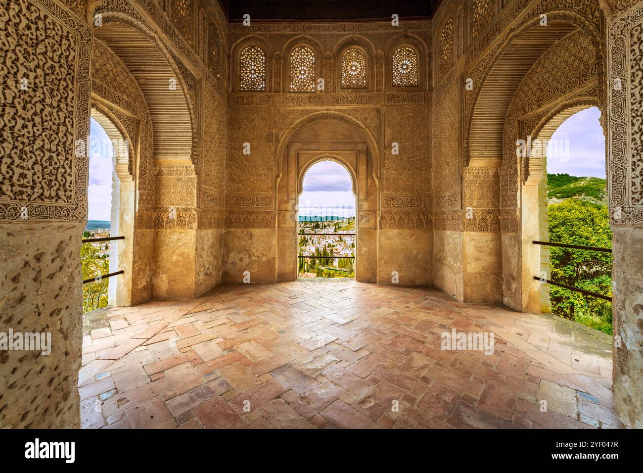 Inside Alhambra Royal Palace. A castle, fortress tower chamber ...