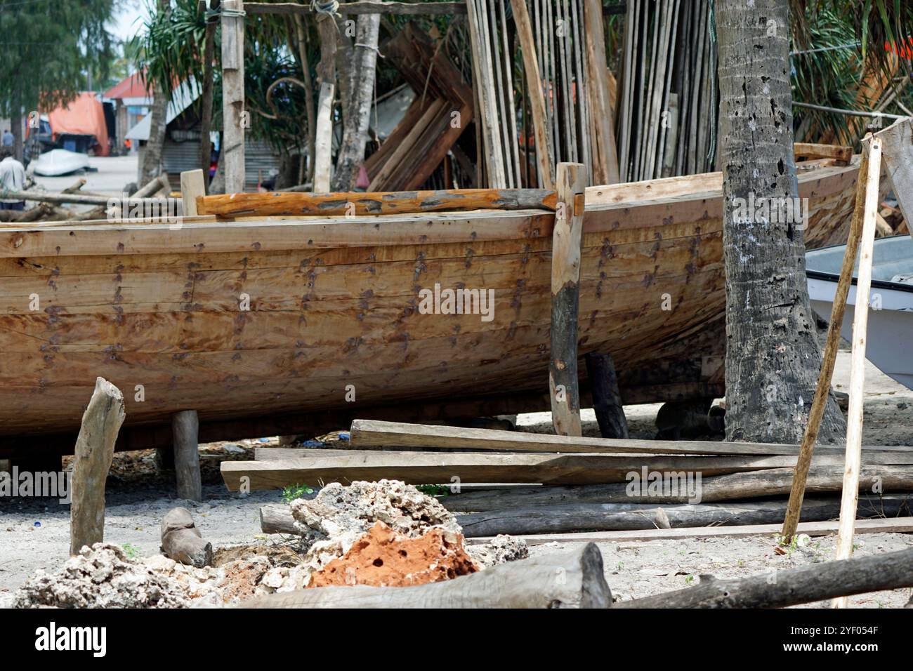 Wooden boats under construction on nungwi beach Stock Photo - Alamy
