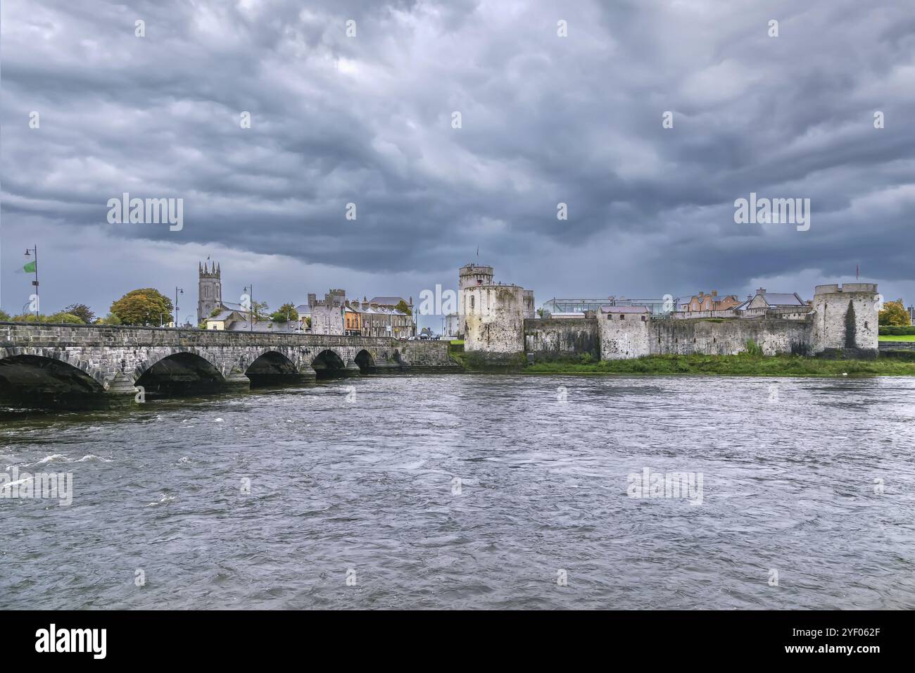 View of King John's Castle and bridge from Shannon river, Limerick ...
