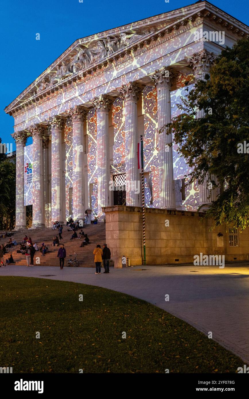 Budapest, Hungary - Oct. 12 2024 Evening light display on a historic ...
