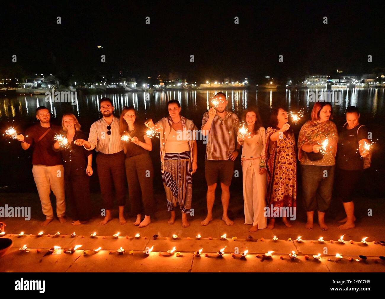 Ajmer, Rajasthan, India. 31st Oct, 2024. Foreign tourists celebrate ...