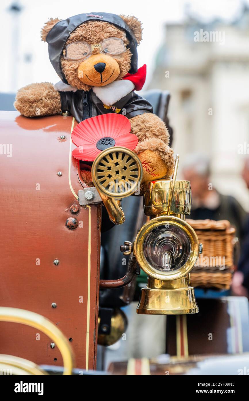 London, UK. 2 Nov 2024. A biggles teddy bear is the mascot for a 1904 ...