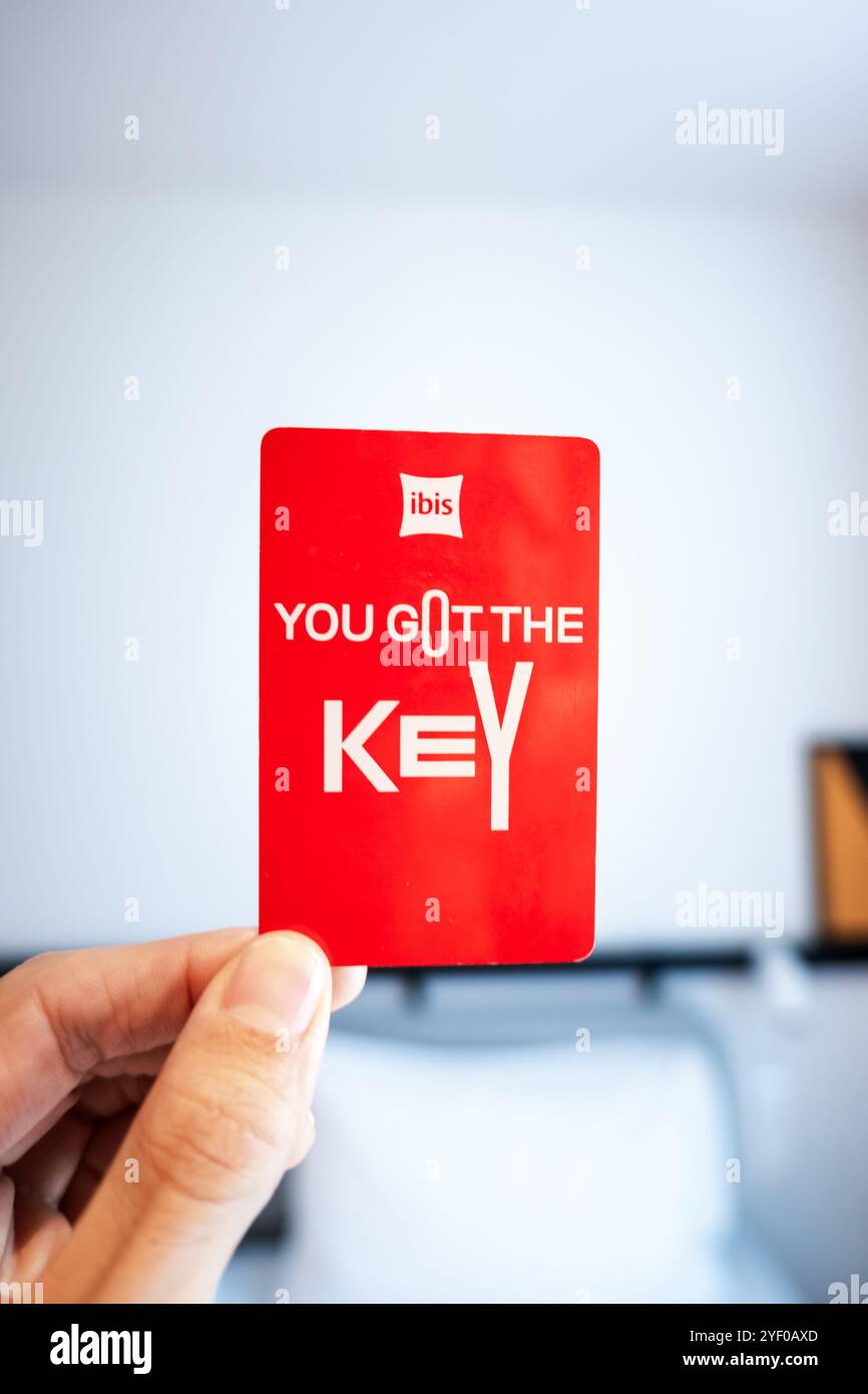 Budapest, Hungary - 08.01.2024: Ibis hotel room key card. Ibis is a ...