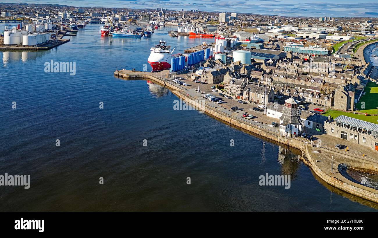 Aberdeen Scotland harbour area view over Pocra Quay Old Roundhouse rows ...