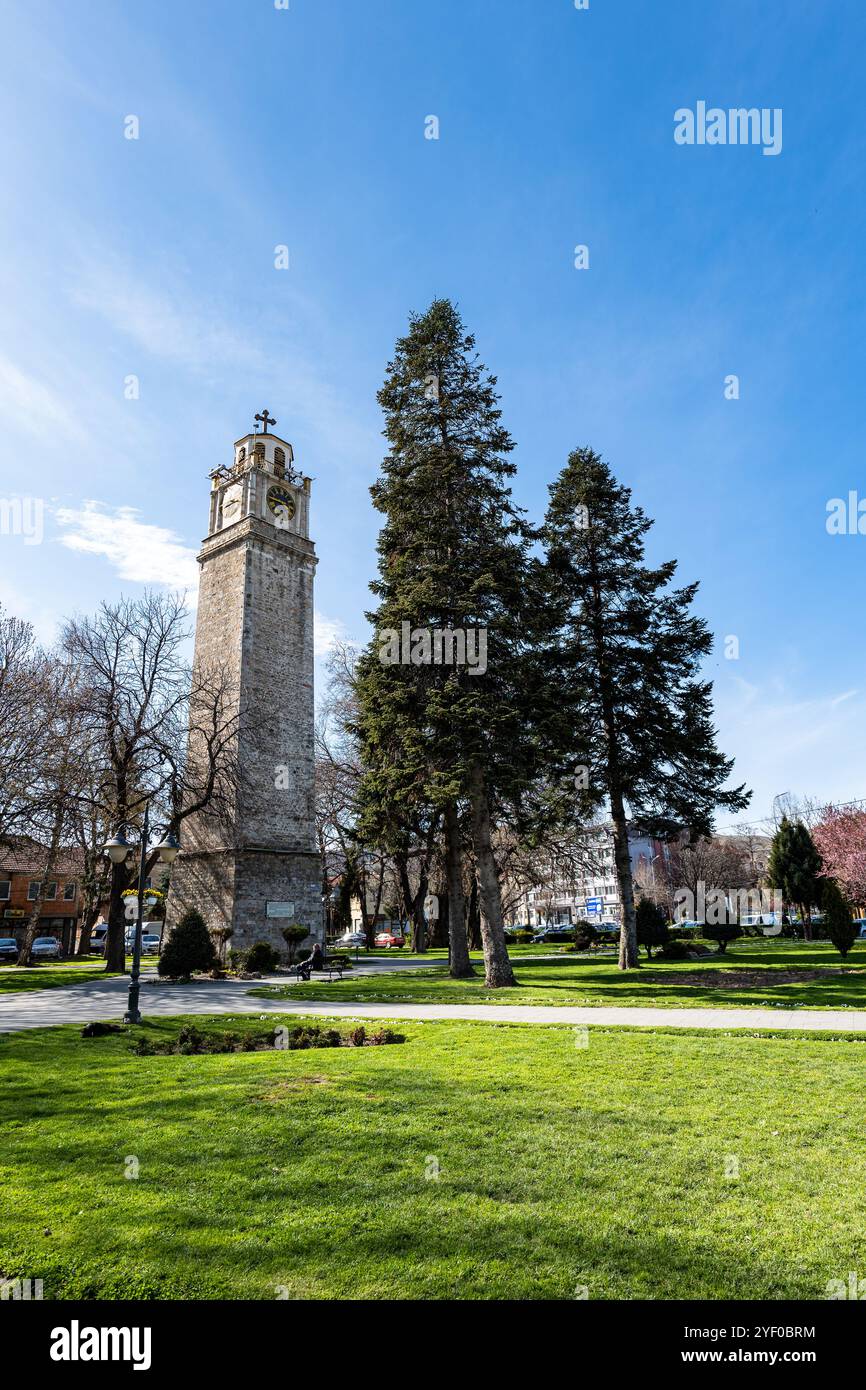 Clock Tower in Bitola city center, North Macedonia. A famous tourist ...