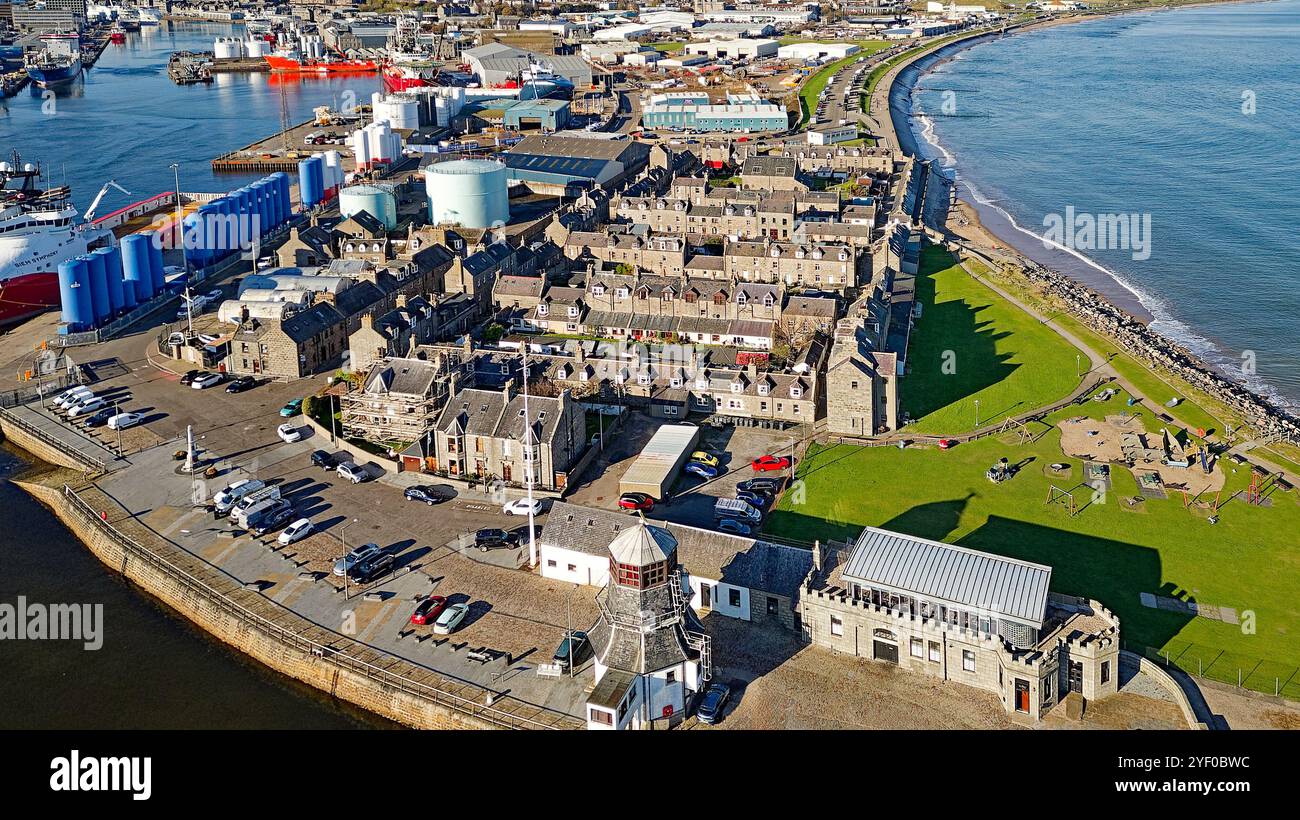 Aberdeen Scotland the harbour area view over rows of Fittie or Footdee ...