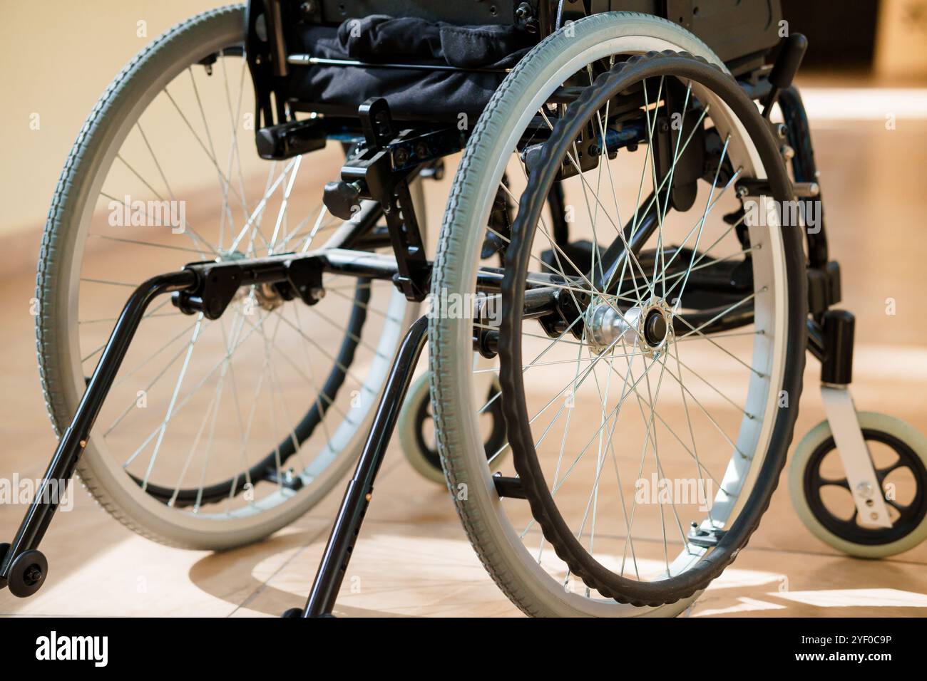 A Close-Up of a Modern Wheelchair with Detailed Wheel Mechanism Stock ...