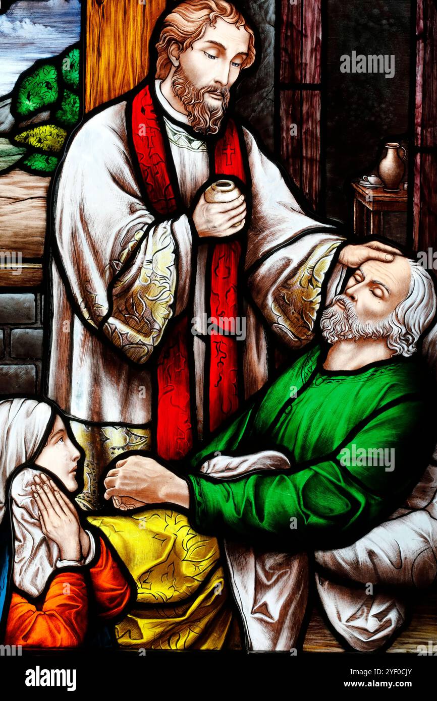 Song Vinh Church. Stained glass. The sacrament of Extreme Unction or ...