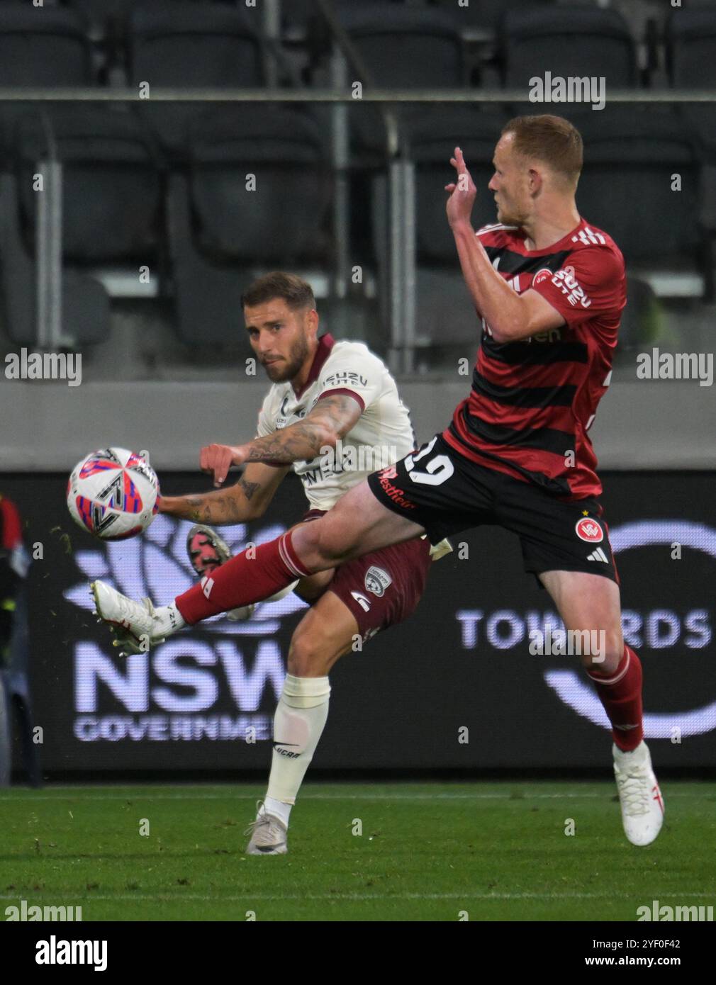 Parramatta, Australia. 02nd Nov, 2024. Dylan Pierias (L) of Adelaide ...
