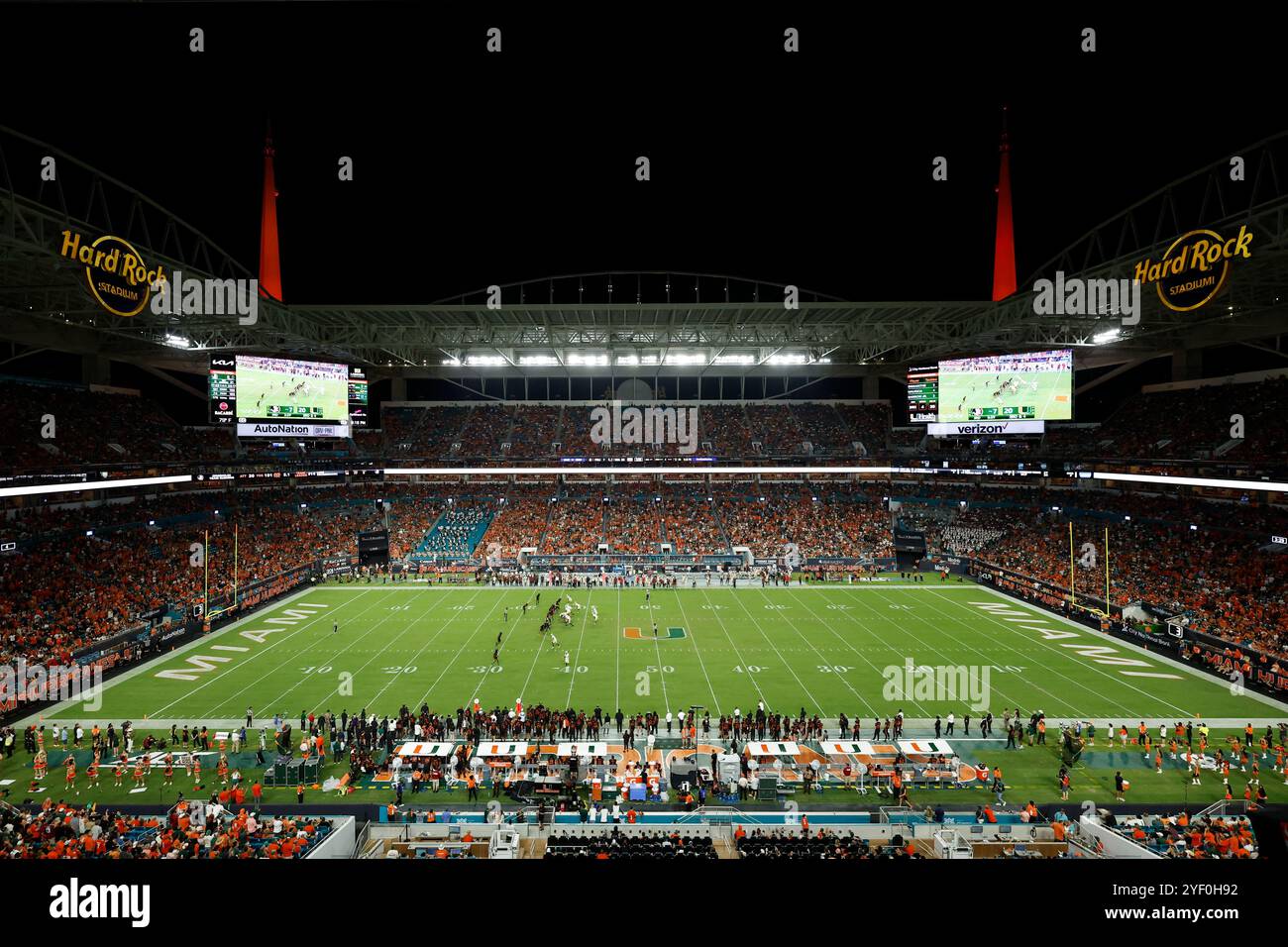 Hard Rock Stadium in a upper level midfield general view, (GV) during ...
