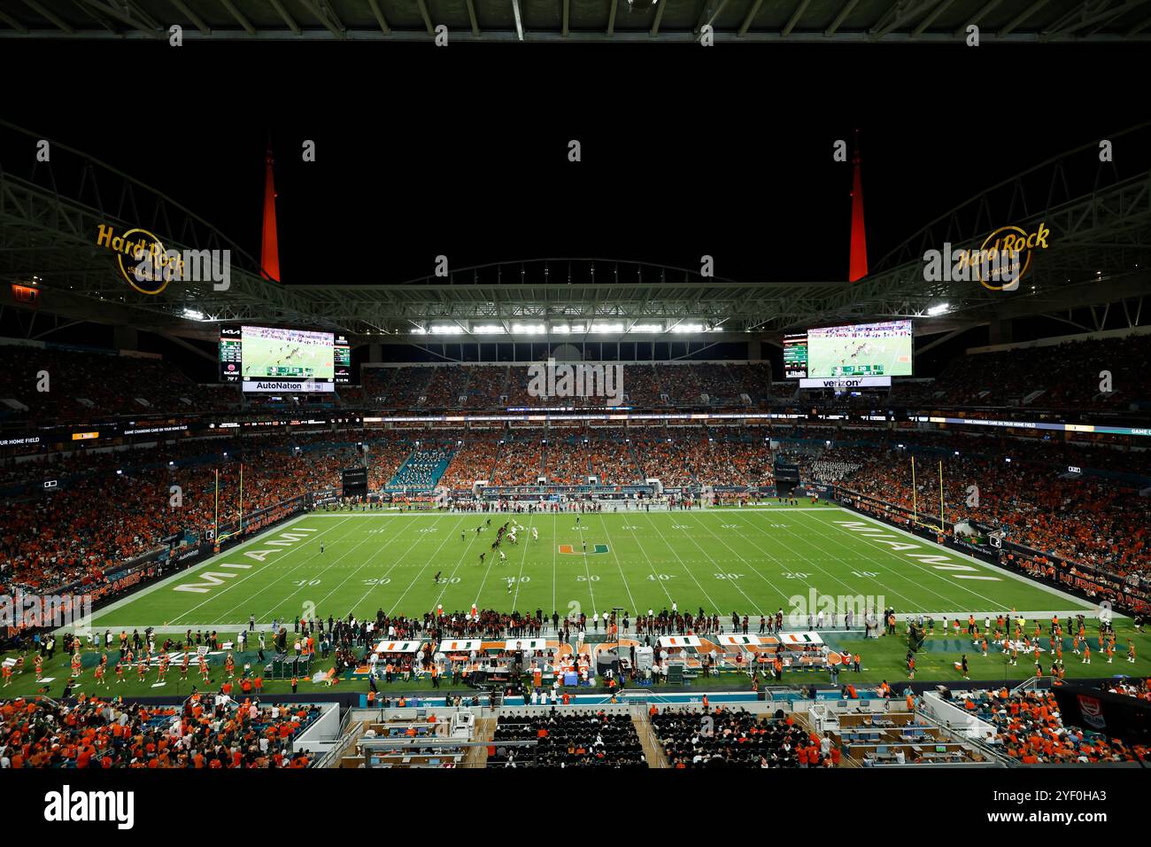 Hard Rock Stadium in a upper level midfield general view, (GV) during ...