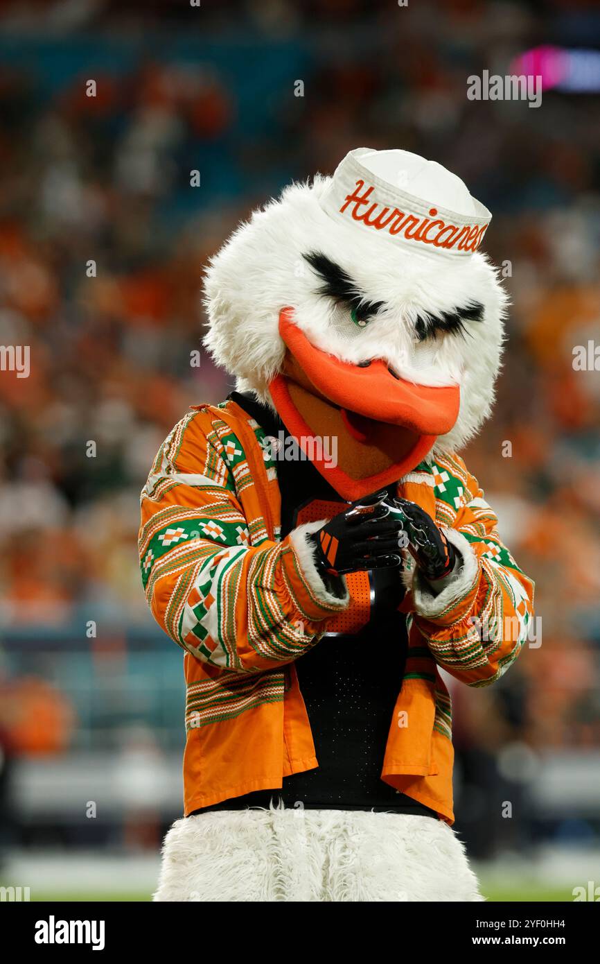 University of Miami mascot, Sebastian the Ibis, during an NCAA college ...
