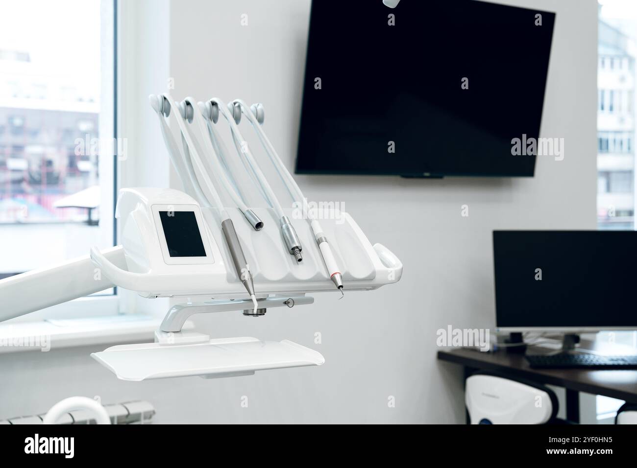 Dental equipment setup in a modern clinic with tools Stock Photo - Alamy