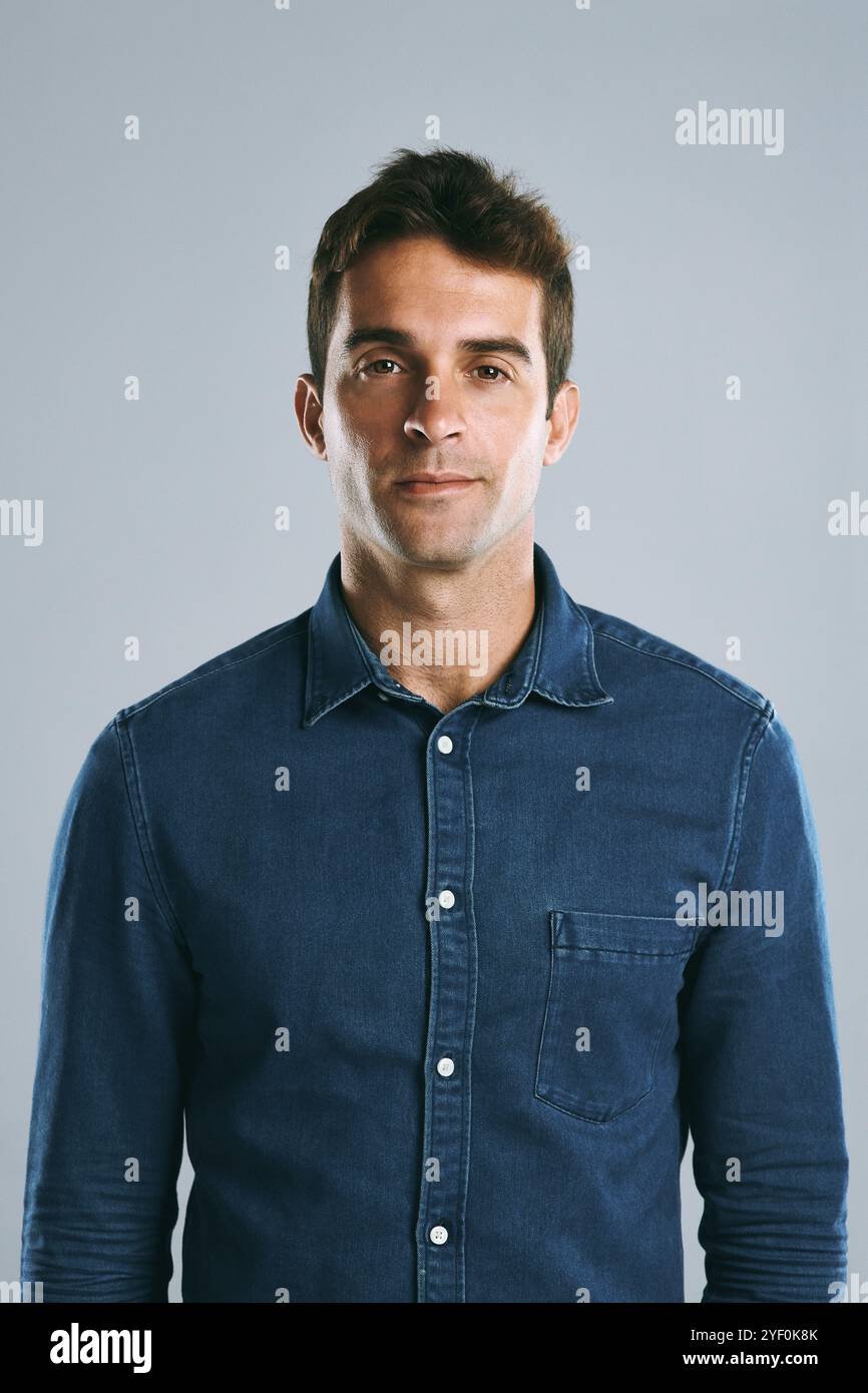 Fashion, studio and portrait of business man with casual outfit, style ...