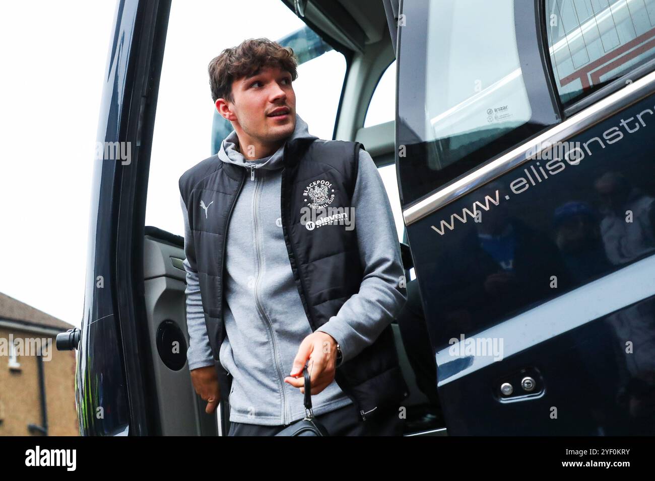 Gillingham, UK. 02nd Nov, 2024. Kyle Joseph of Blackpool arrives at EMS ...