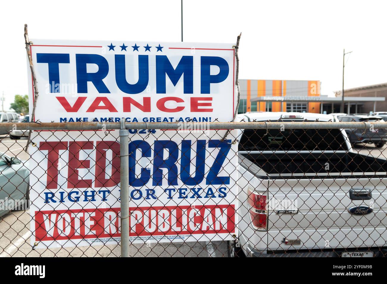 Pasadena, USA. 01st Nov, 2024. A Trump campaign sign is propped up with ...