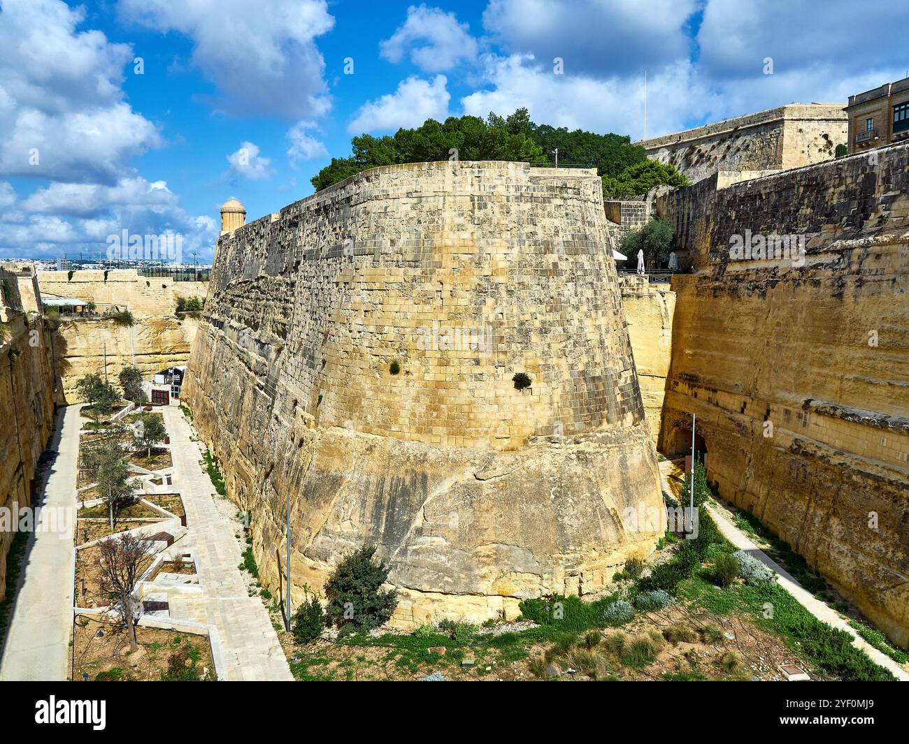 The fortifications of Valletta, Malta (St. John's Bastion Stock Photo ...