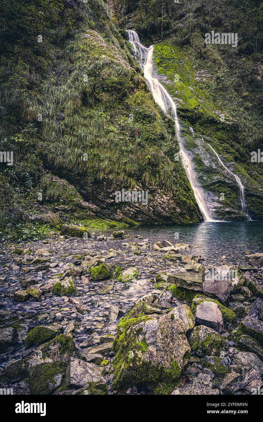 The Plera waterfall. Beautiful Italian cascade and nature on the Julian ...