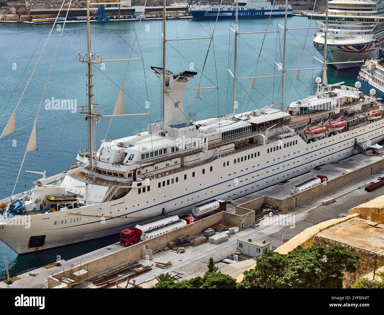 Wind Surf luxury sailing ship in the port of Valletta, Malta Stock ...