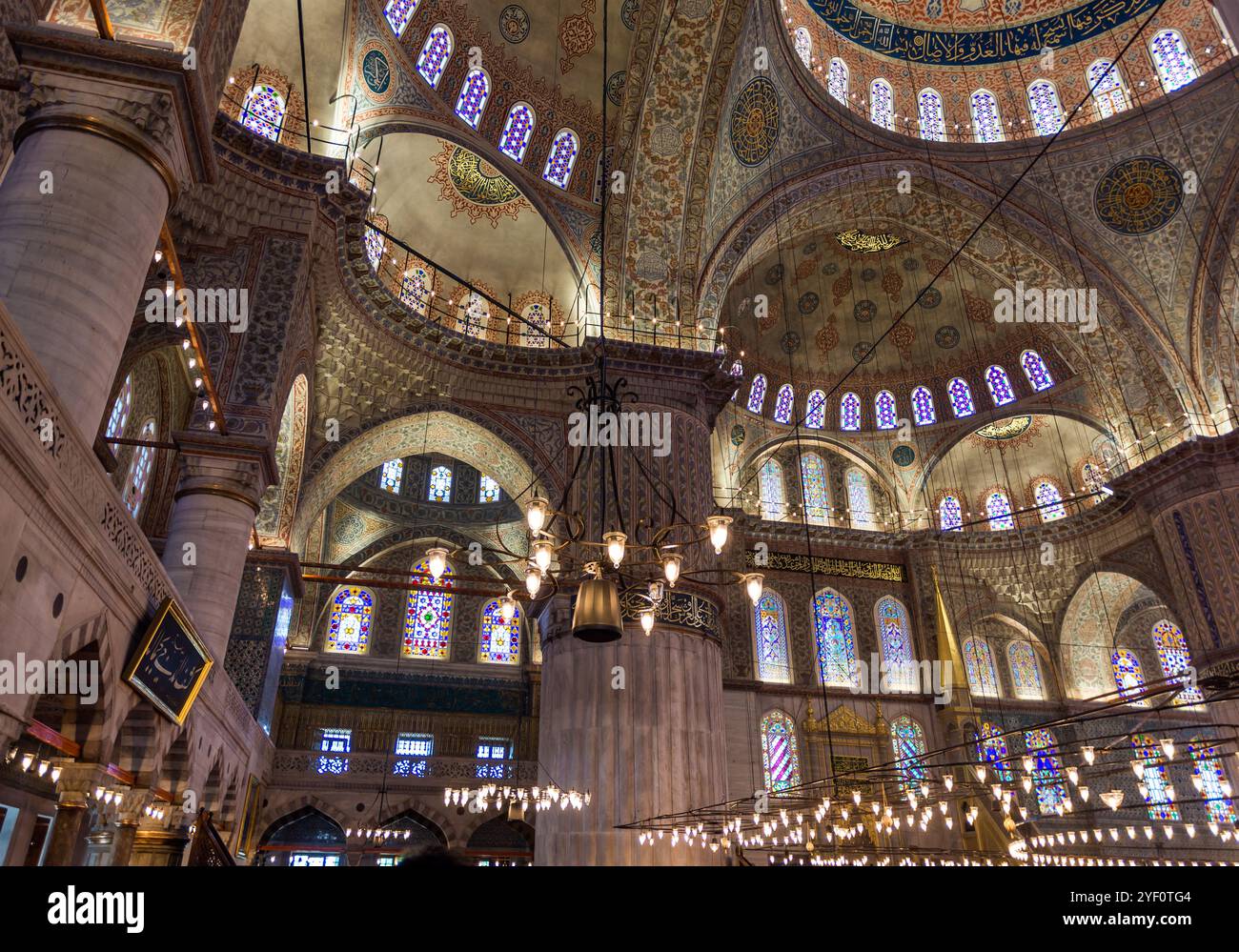 Blue Mosque Interior Dome, Blue Tiles, and Stained Glass in Istanbul ...