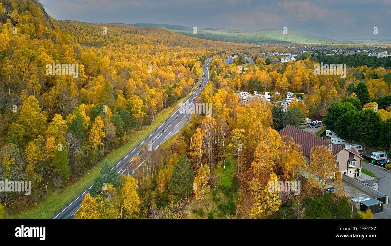 Aviemore Highland Scotland looking north the A9 road near to the town ...