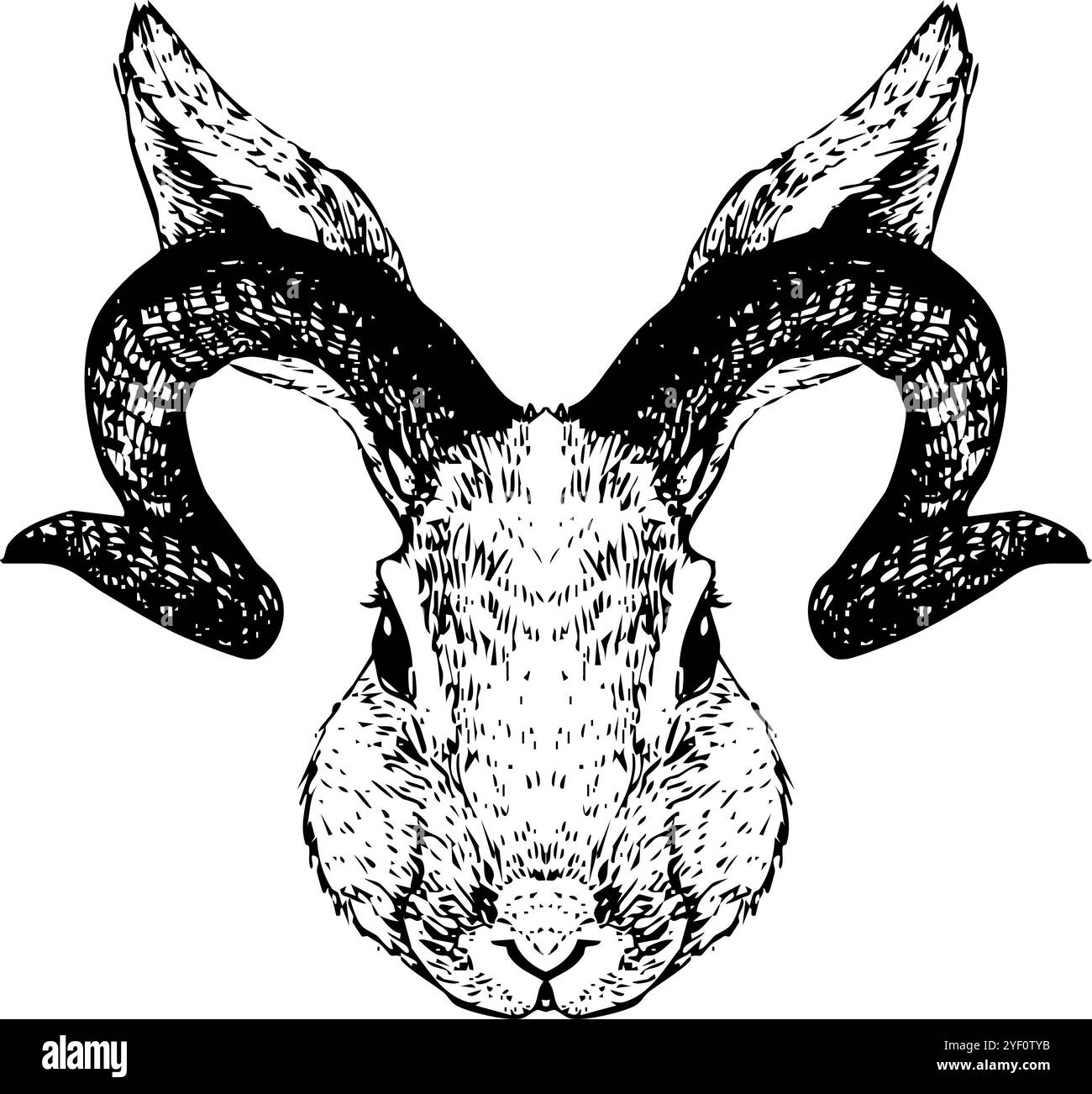 Jackalope with sheep horns - hand drawn illustration of fantasy ...