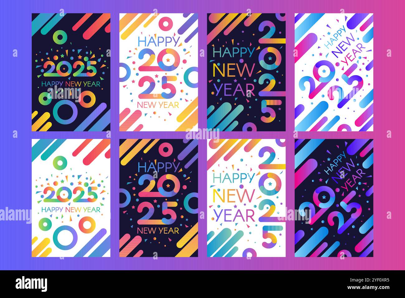 Vertical Happy 2025 New Year holiday poster set in light and night ...