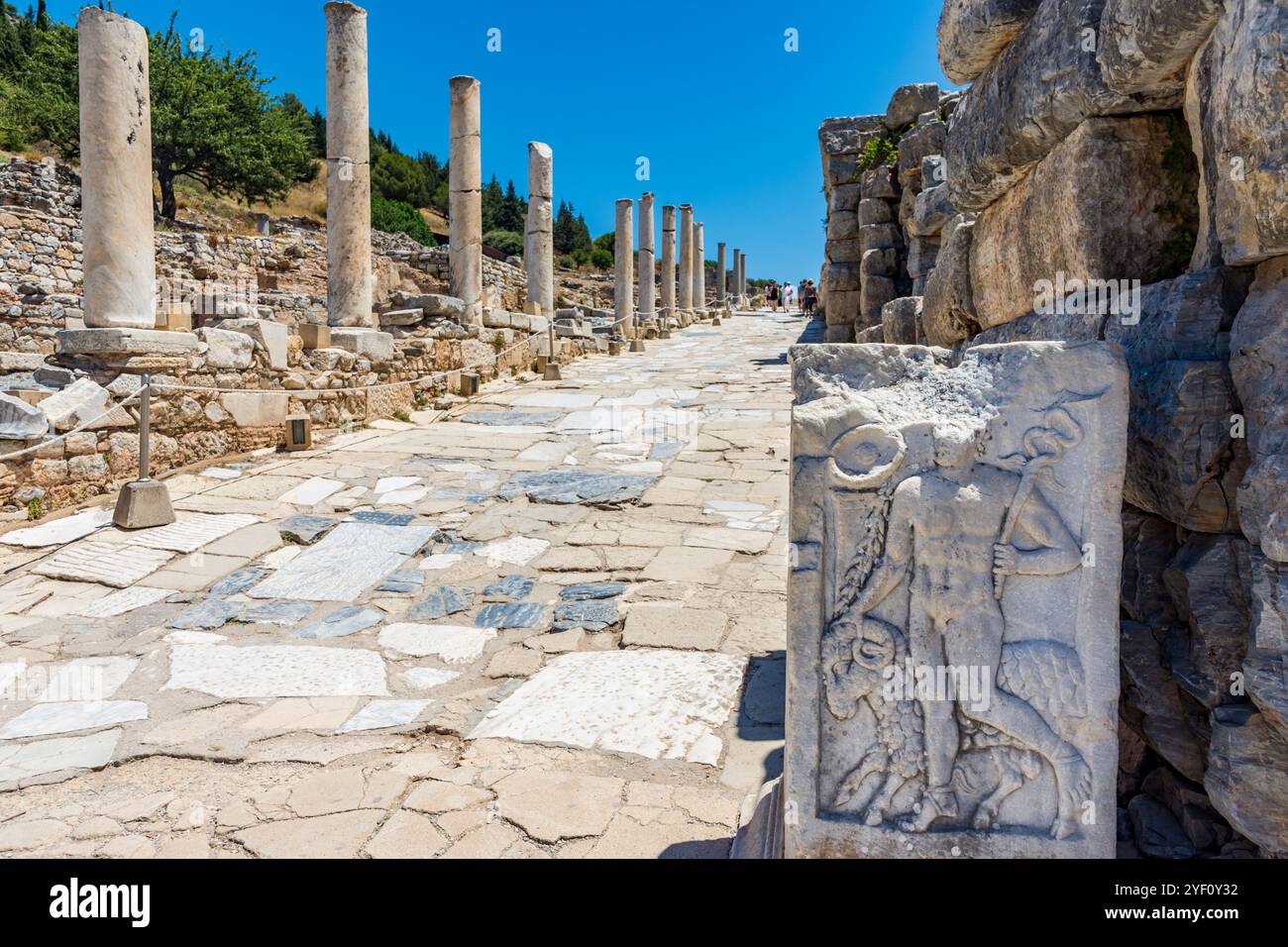 Curetes Street Relief Detail and Columns in the Ancient Greek City Of ...