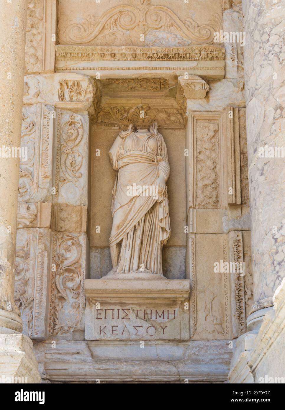 Headless Statue at the Library of Celsus in the Ancient Greek City Of ...