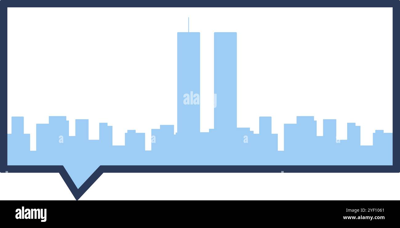 Vector illustration of city silhouette in rectangle speech bubble ...