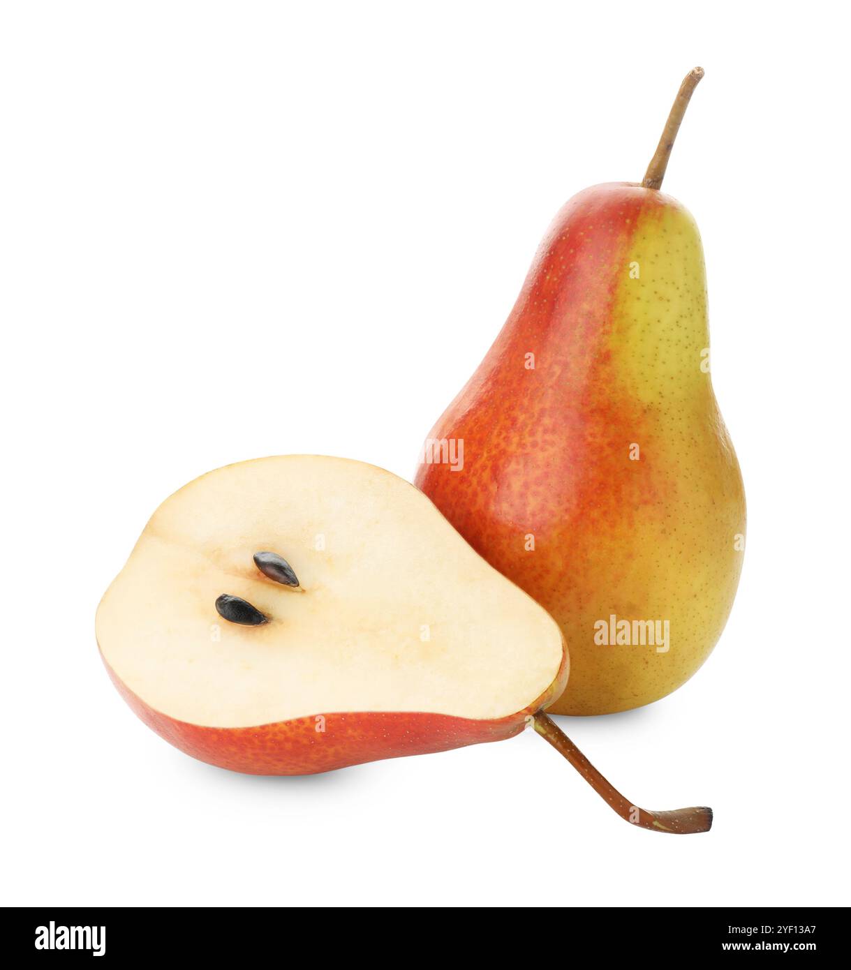 Whole and cut ripe pears isolated on white Stock Photo - Alamy