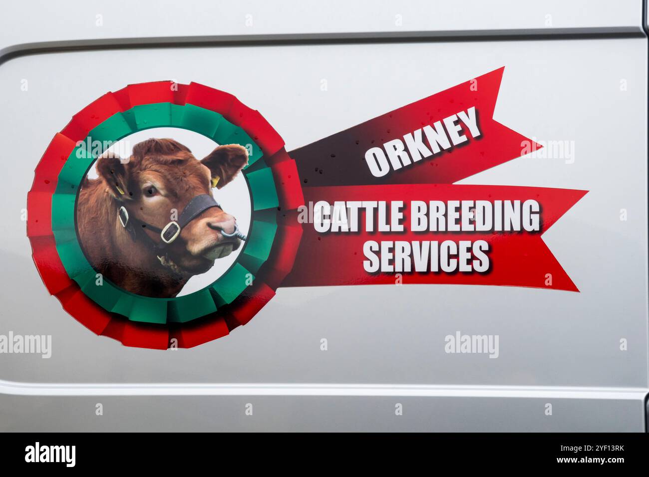 A sign for Orkney Cattle Breeding Services on the side of a van in ...