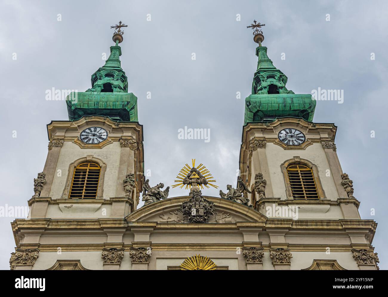 Baroque Twin Clock Towered Saint Anna Church in Buda Along Danube River ...
