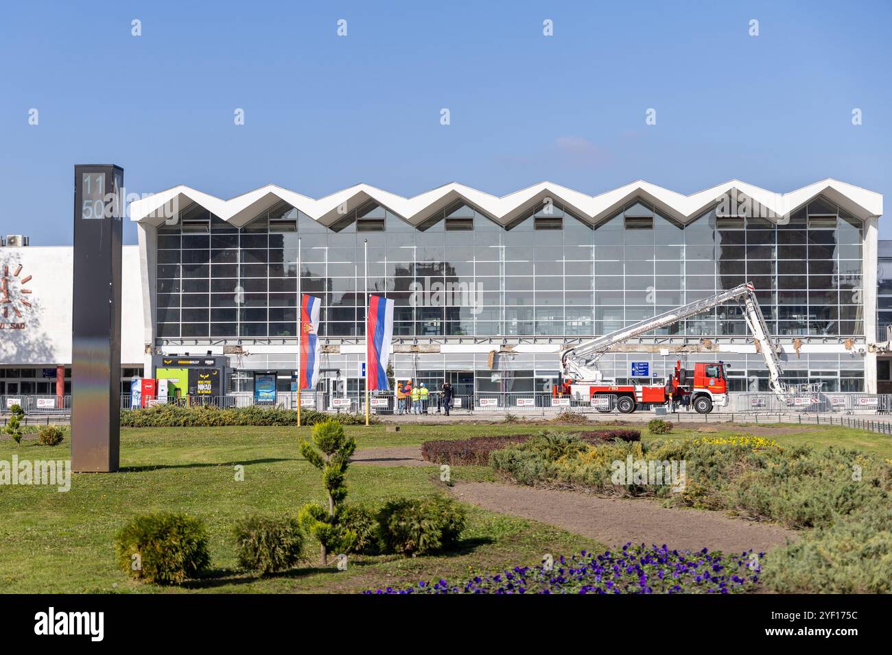 Novi Sad, Serbia. 02nd Nov, 2024. Emergency teams inspects the area ...